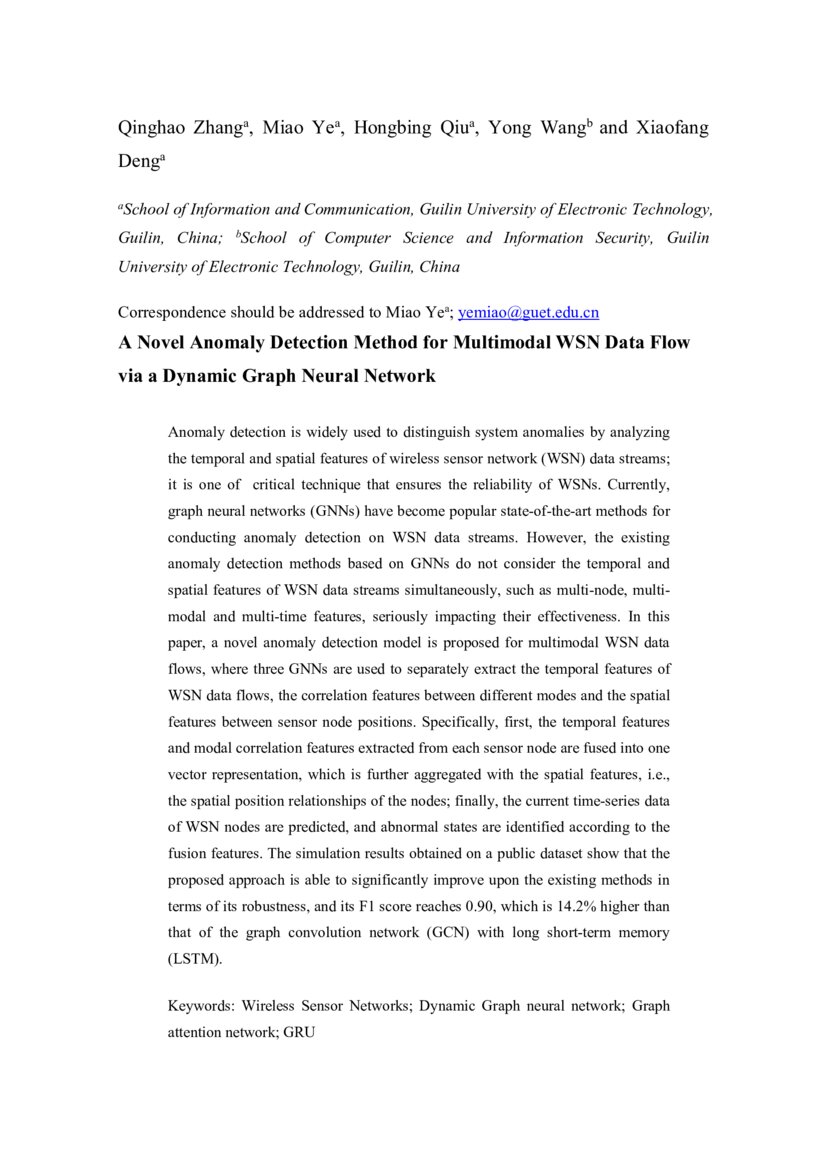 A Novel Anomaly Detection Method For Multimodal Wsn Data Flow Via A