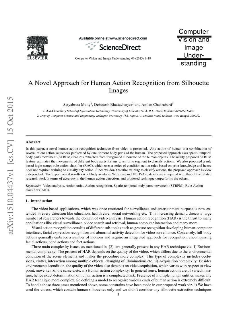 A Novel Approach For Human Action Recognition From Silhouette Images