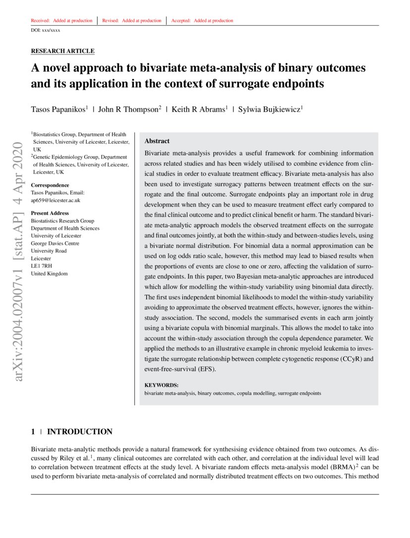A Novel Approach To Bivariate Meta Analysis Of Binary Outcomes And Its Application In The