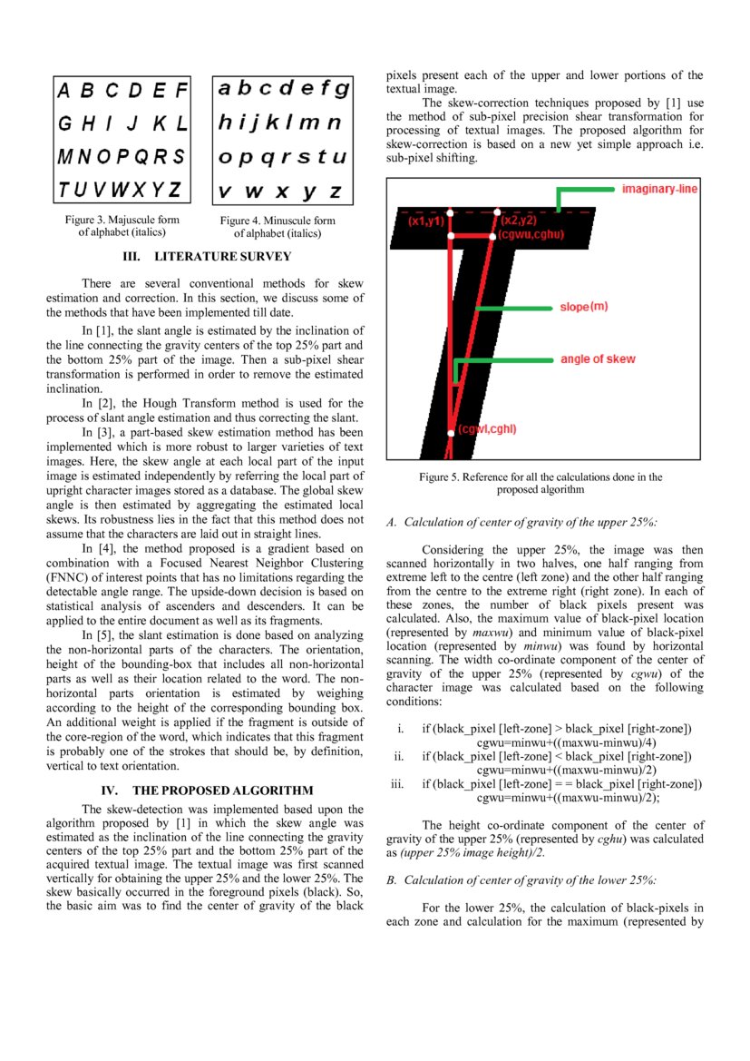 A Novel Approach To Skew Detection And Correction Of English Alphabets