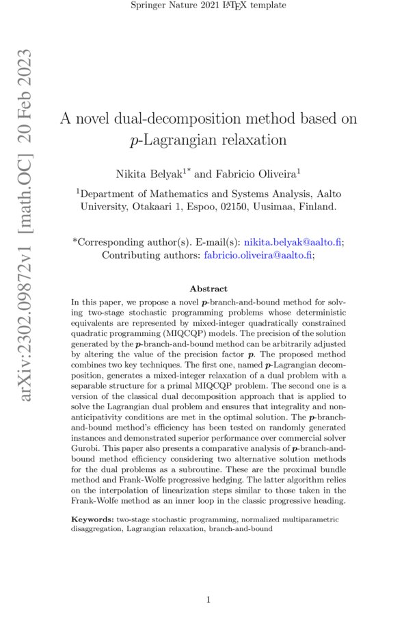 A novel dual-decomposition method based on p-Lagrangian relaxation | DeepAI