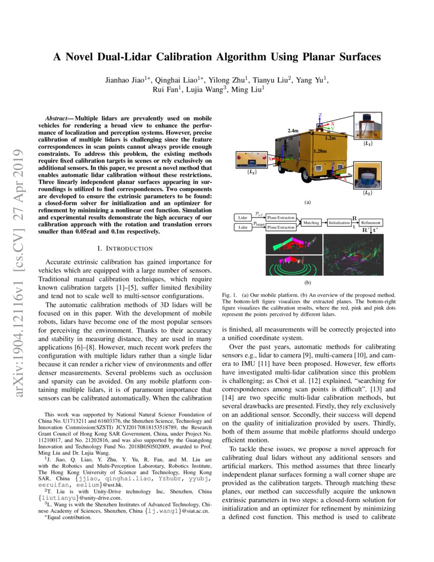 A Novel Dual Lidar Calibration Algorithm Using Planar Surfaces Deepai