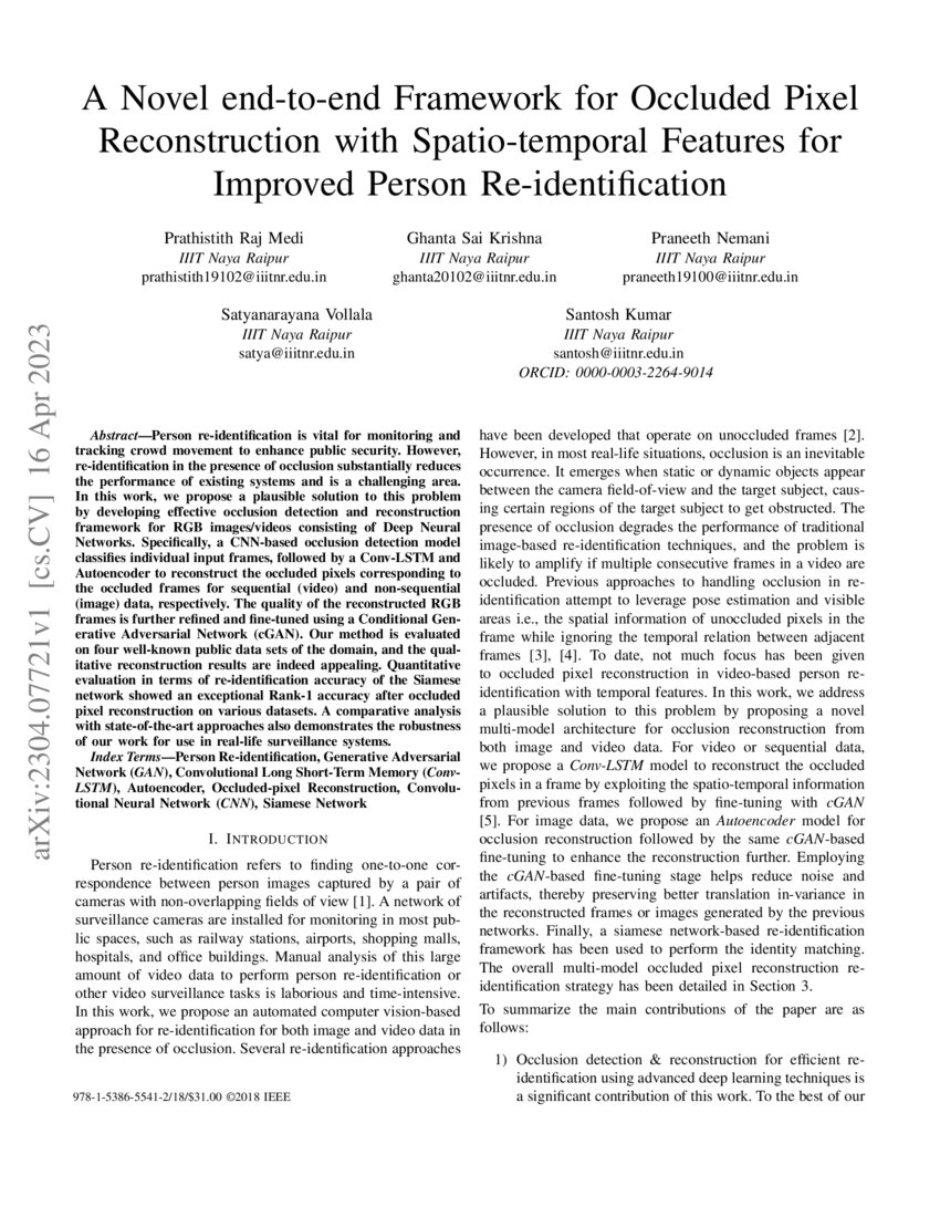A Novel end-to-end Framework for Occluded Pixel Reconstruction with ...