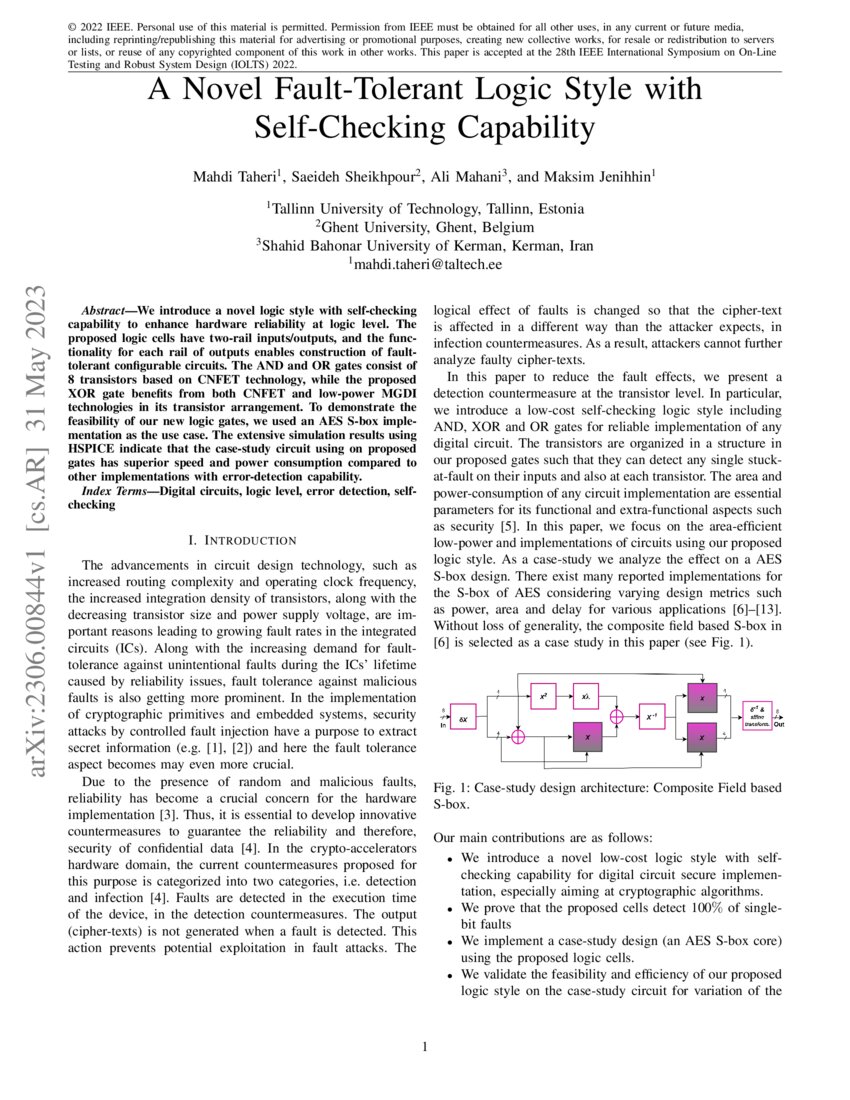 A Novel Fault Tolerant Logic Style With Self Checking Capability Deepai