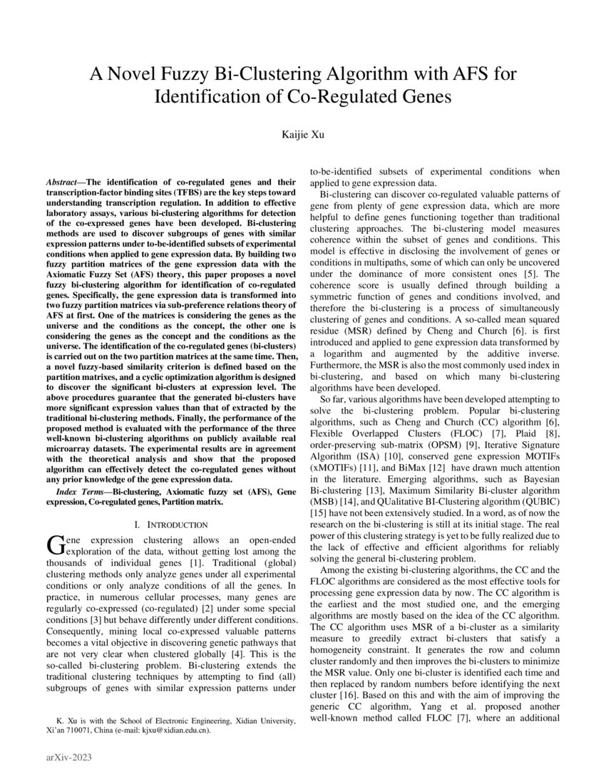 A Novel Fuzzy Bi Clustering Algorithm With Afs For Identification Of Co Regulated Genes Deepai