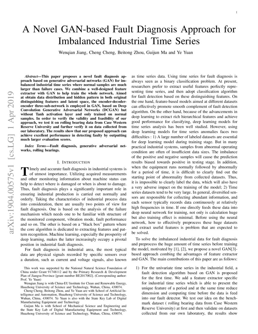A Novel Gan Based Fault Diagnosis Approach For Imbalanced Industrial Time Series Deepai