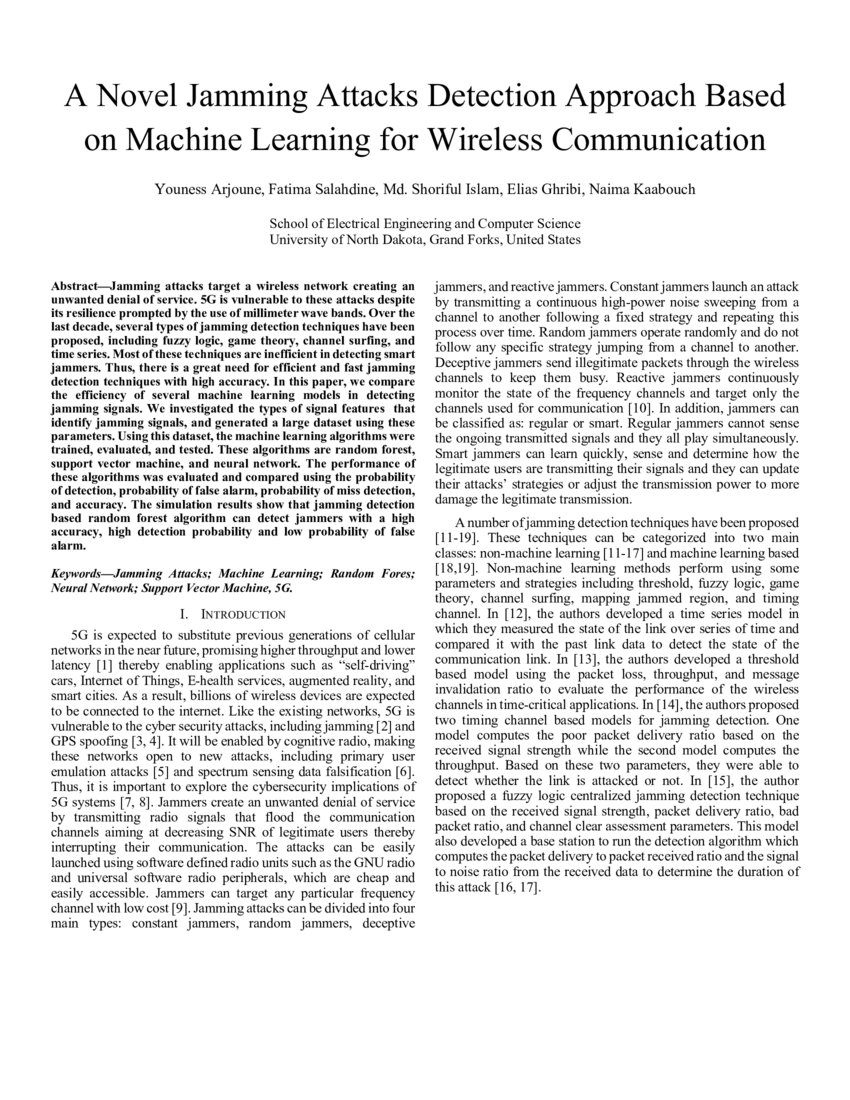 A Novel Jamming Attacks Detection Approach Based On Machine Learning