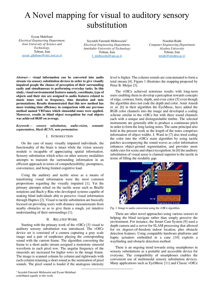 A Novel mapping for visual to auditory sensory substitution | DeepAI