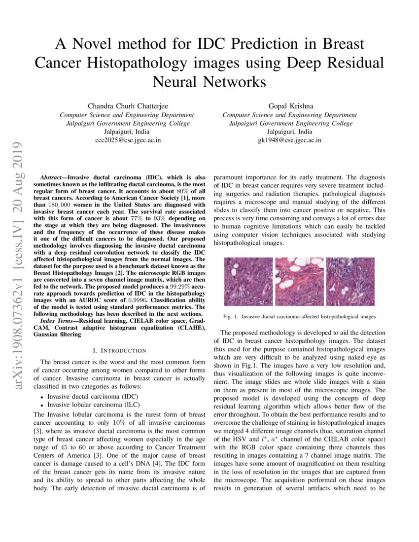 A Novel Method For Idc Prediction In Breast Cancer Histopathology Images Using Deep Residual