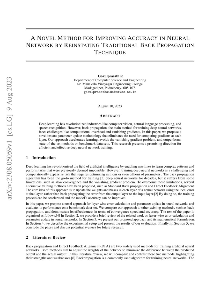 A Novel Method For Improving Accuracy In Neural Network By Reinstating Traditional Back
