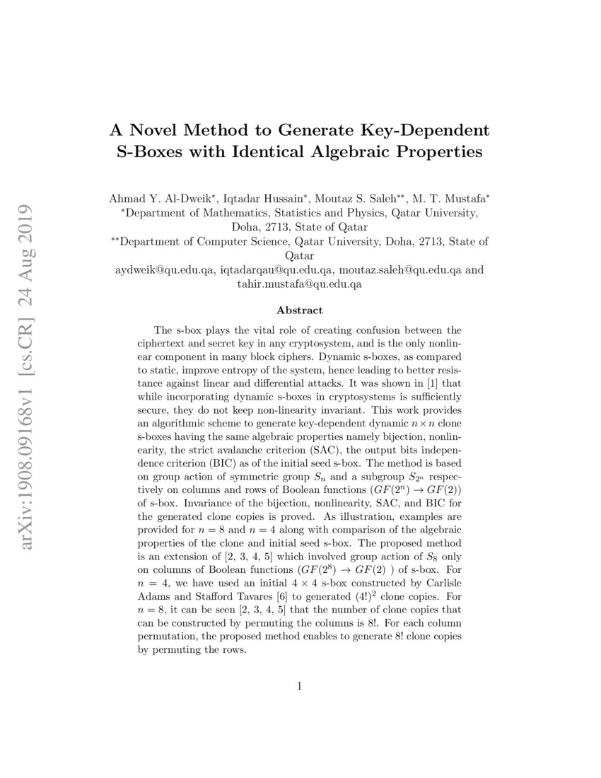 A Novel Method to Generate Key-Dependent S-Boxes with Identical Algebraic Properties | DeepAI
