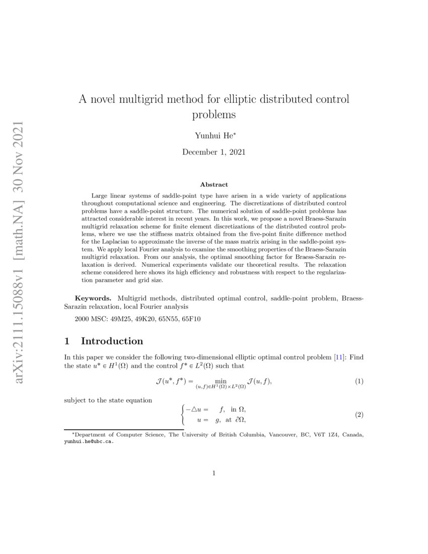 A Novel Multigrid Method For Elliptic Distributed Control Problems Deepai