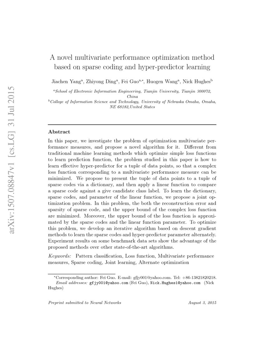 A Novel Multivariate Performance Optimization Method Based On Sparse Coding And Hyper Predictor