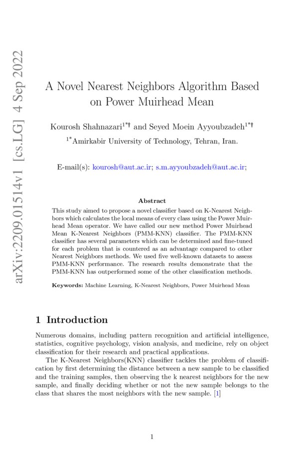A Novel Nearest Neighbors Algorithm Based On Power Muirhead Mean Deepai