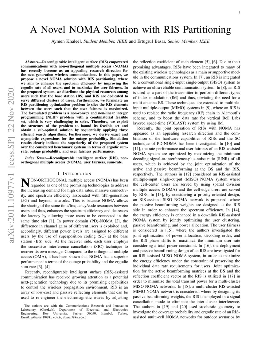 A Novel NOMA Solution with RIS Partitioning | DeepAI
