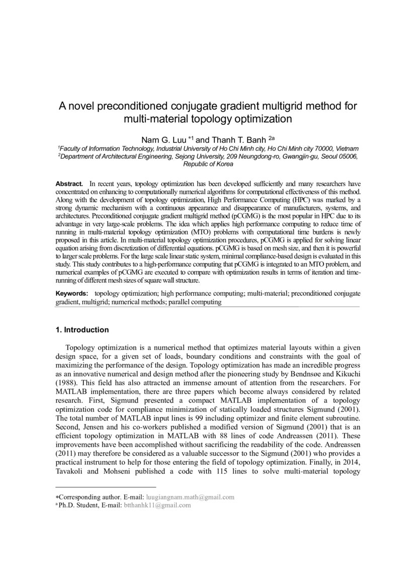 A Novel Preconditioned Conjugate Gradient Multigrid Method For Multi Material Topology