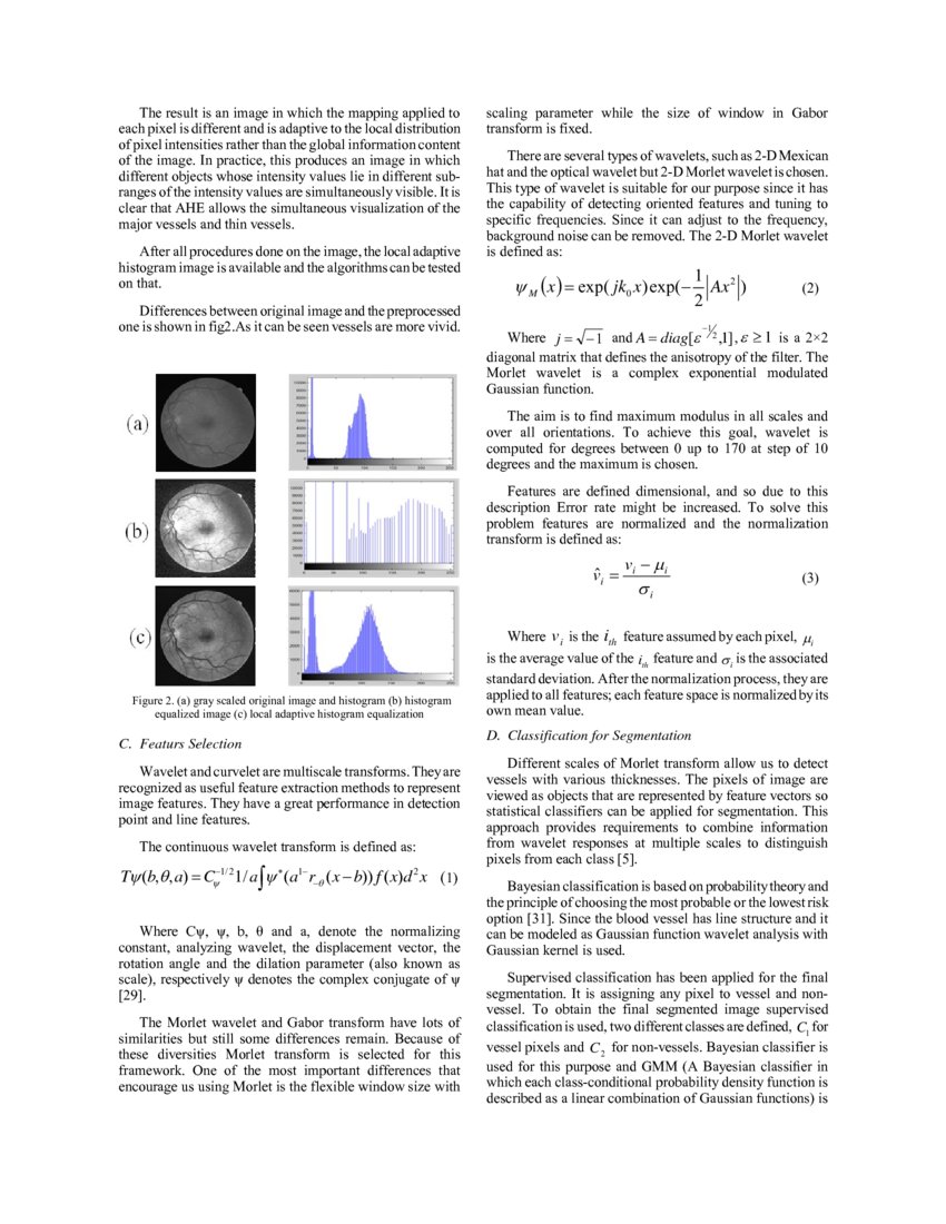 A Novel Retinal Vessel Segmentation Based On Histogram Transformation Using 2-D Morlet Wavelet ...
