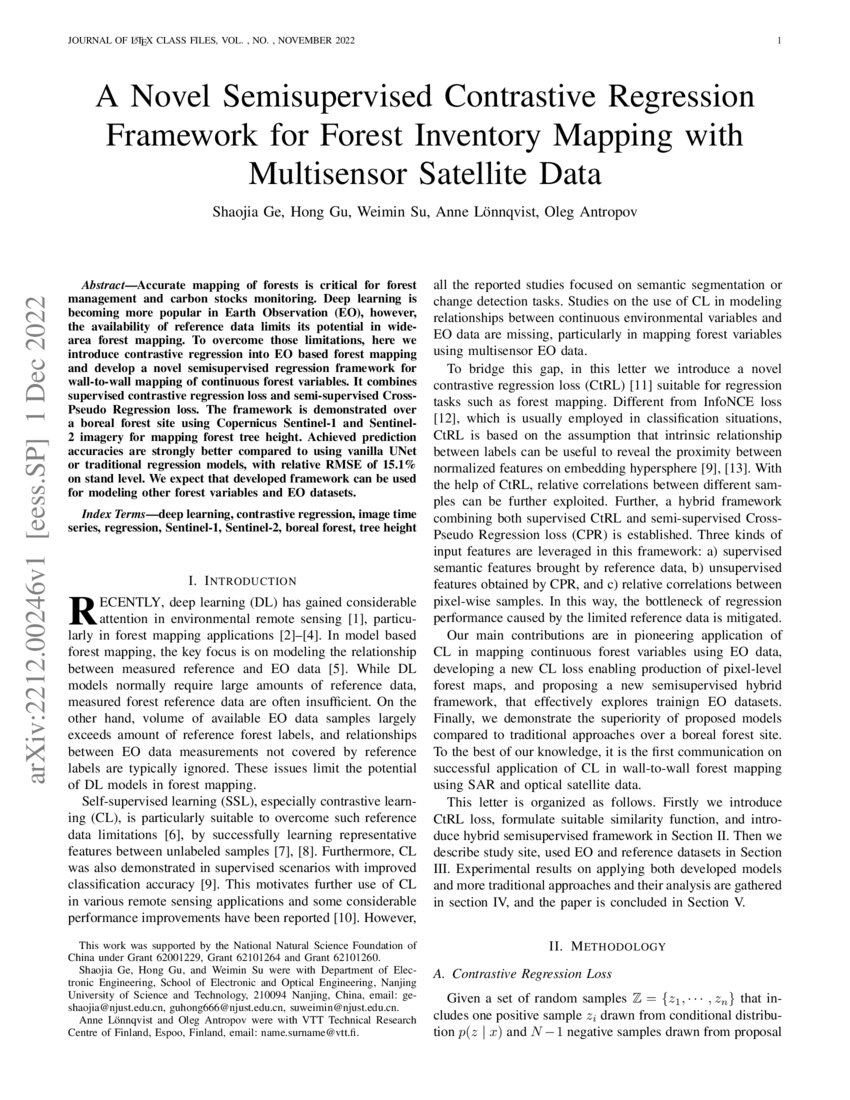 A Novel Semisupervised Contrastive Regression Framework For Forest Inventory Mapping With