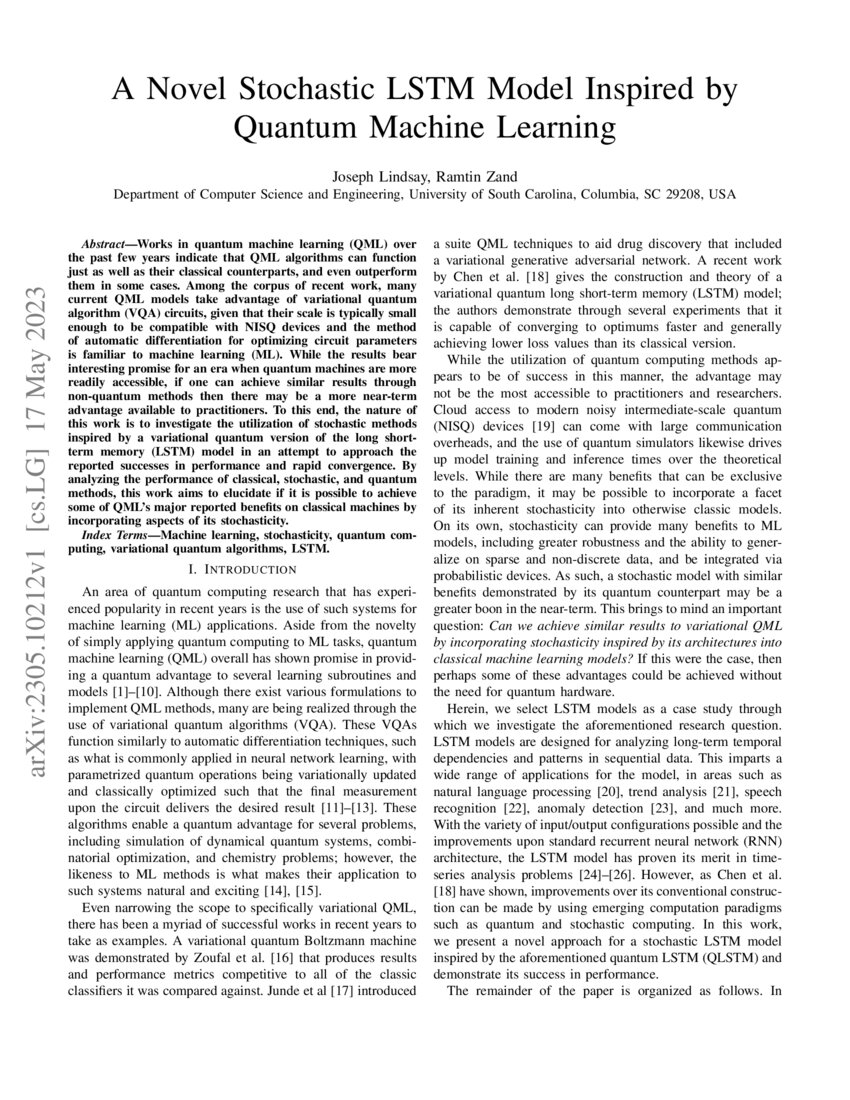 A Novel Stochastic LSTM Model Inspired by Quantum Machine Learning | DeepAI