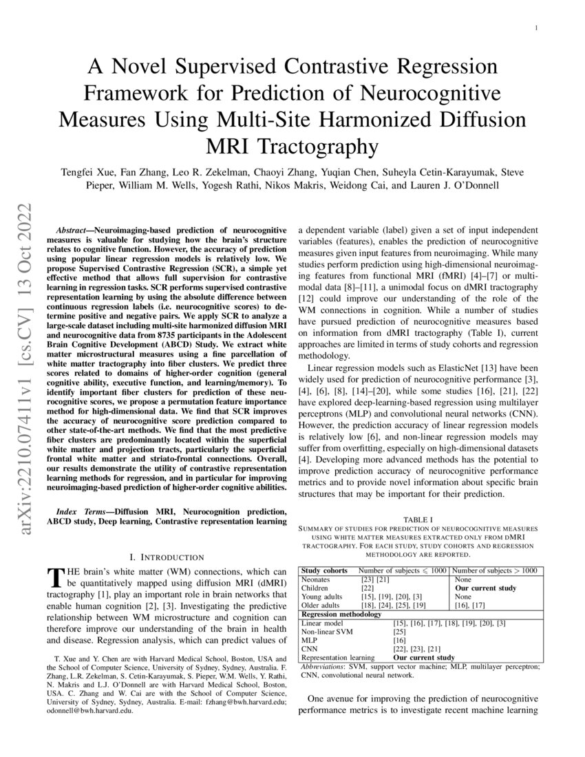 A Novel Supervised Contrastive Regression Framework for Prediction of Neurocognitive Measures ...