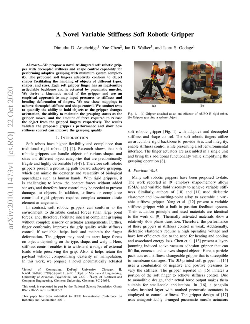 A Novel Variable Stiffness Soft Robotic Gripper | DeepAI