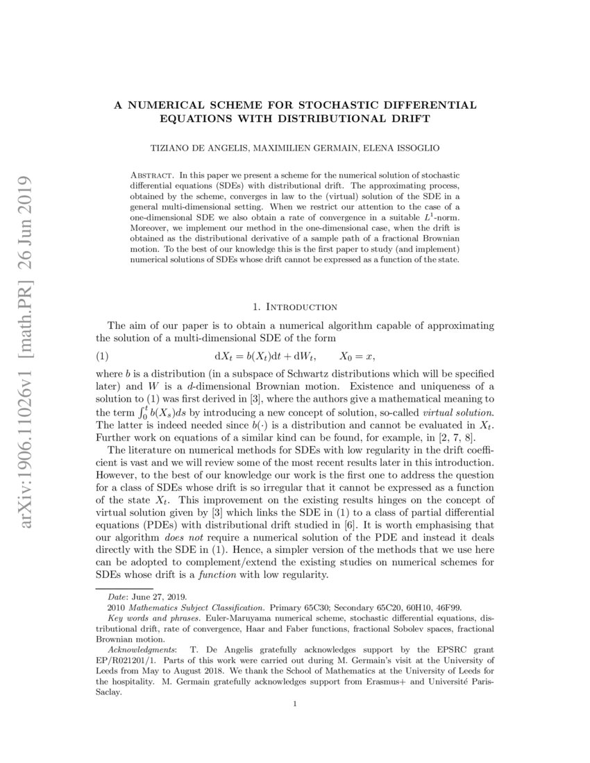 A Numerical Scheme For Stochastic Differential Equations With