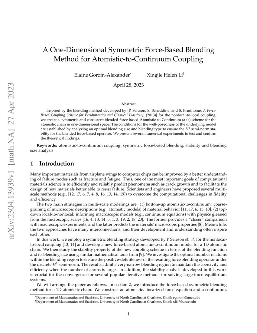 A One Dimensional Symmetric Force Based Blending Method For Atomistic