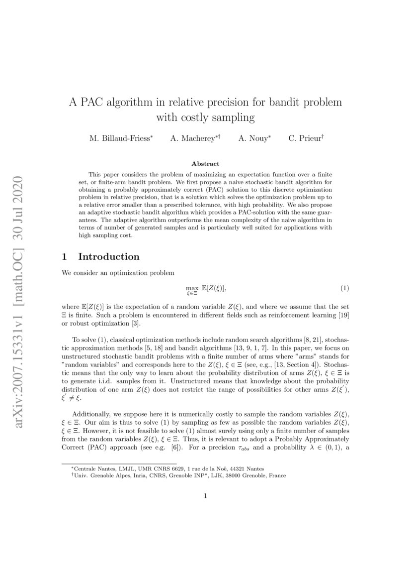 A PAC algorithm in relative precision for bandit problem with costly ...