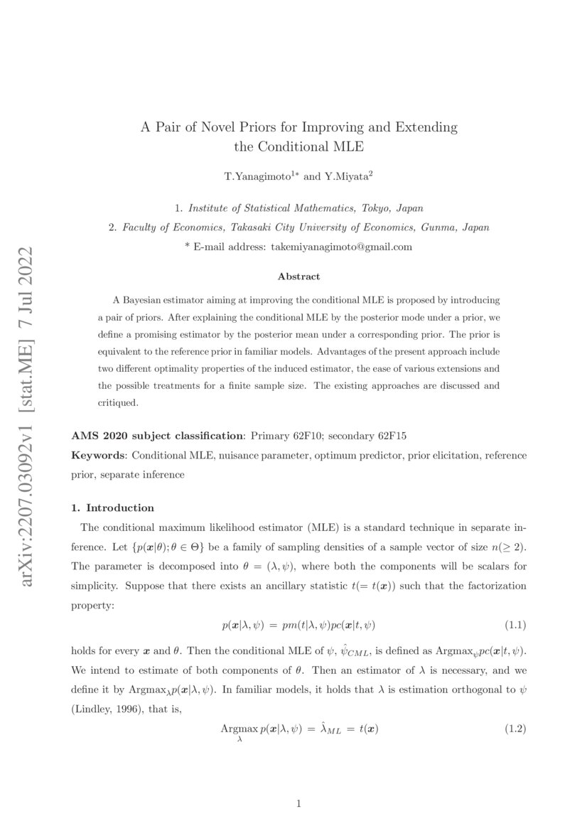 A Pair of Novel Priors for Improving and Extending the Conditional MLE ...