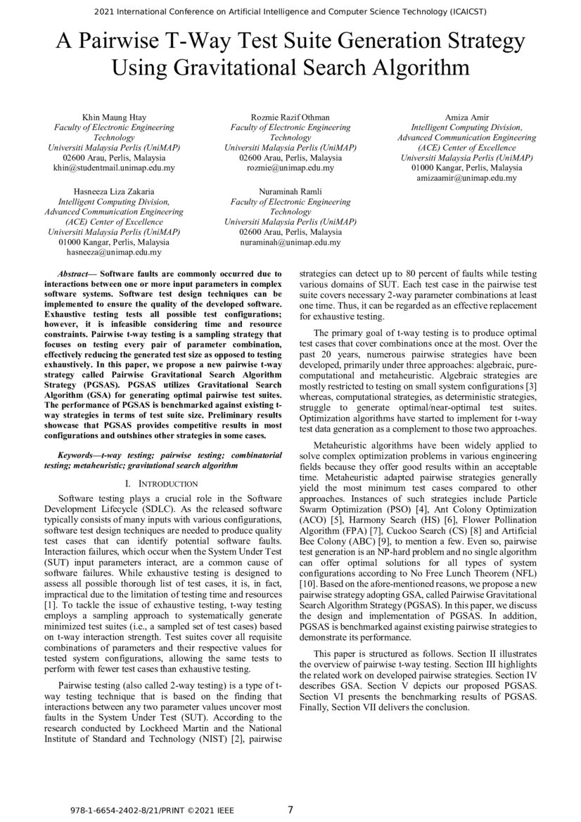 A Pairwise T Way Test Suite Generation Strategy Using Gravitational Search Algorithm Deepai