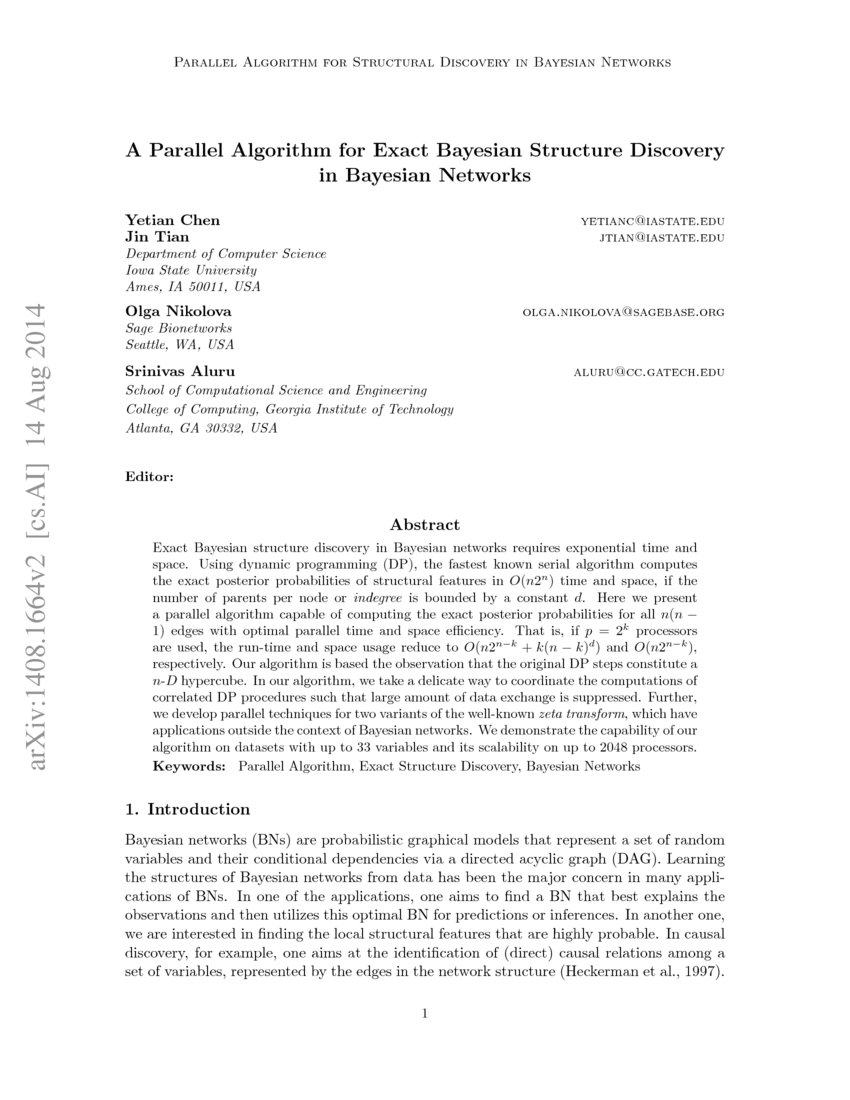 A Parallel Algorithm For Exact Bayesian Structure Discovery In Bayesian Networks Deepai