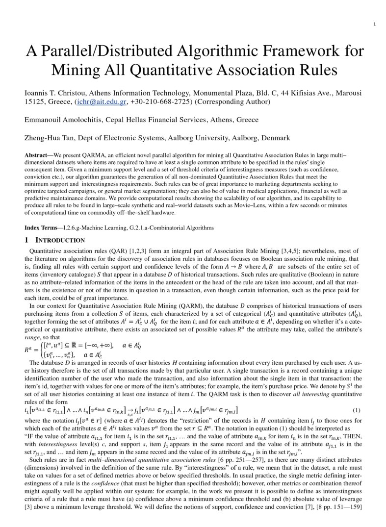 A Parallel/Distributed Algorithmic Framework for Mining All Quantitative Association Rules | DeepAI