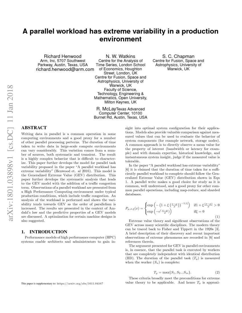 A parallel workload has extreme variability in a production environment ...