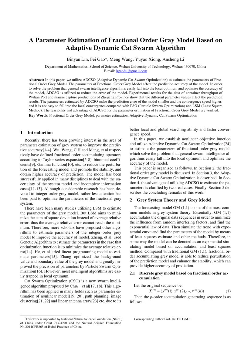A Parameter Estimation Of Fractional Order Gray Model Based On Adaptive