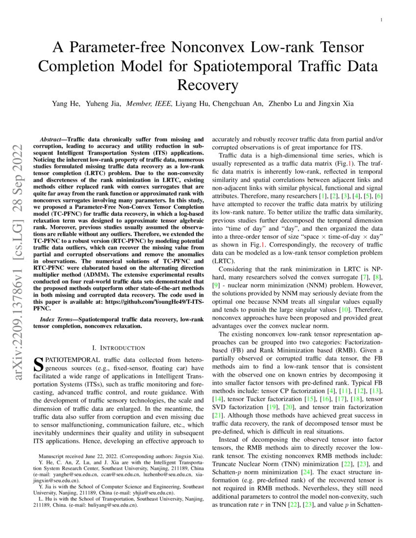A Parameter Free Nonconvex Low Rank Tensor Completion Model For Spatiotemporal Traffic Data 6889