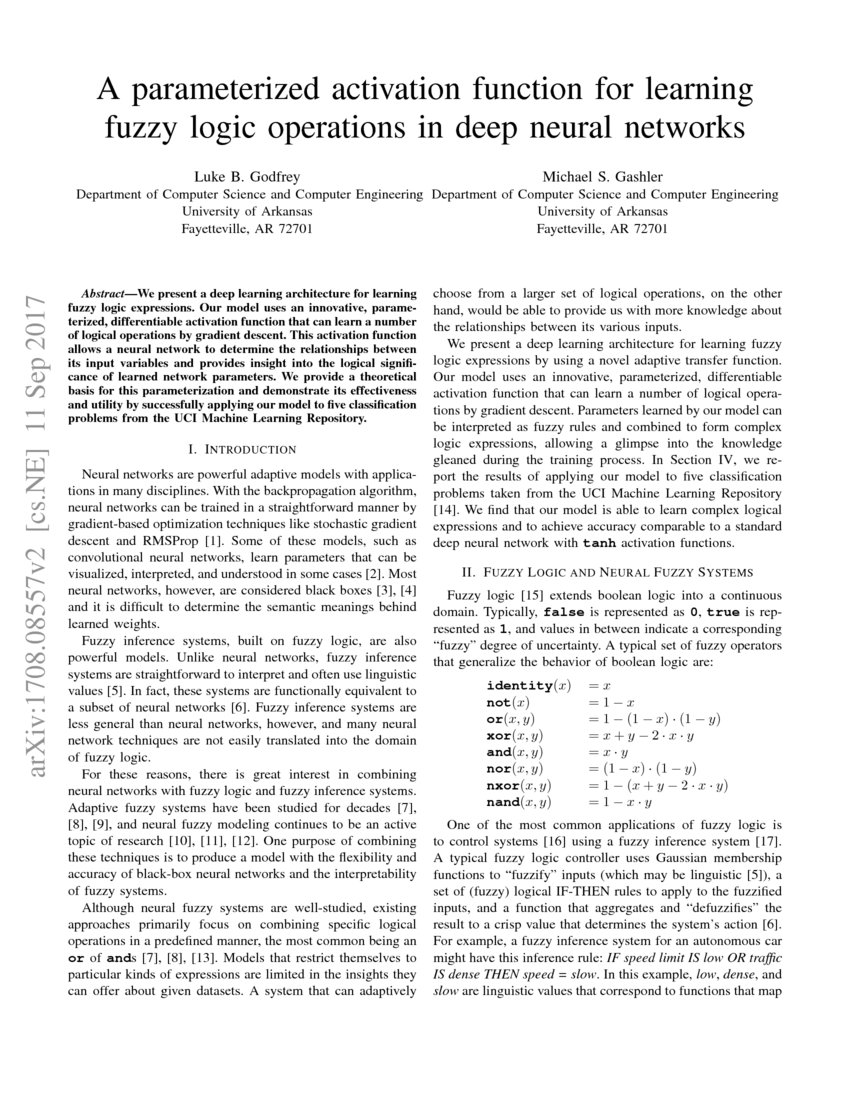 A Parameterized Activation Function For Learning Fuzzy Logic Operations In Deep Neural Networks