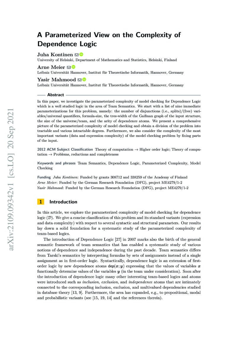 A Parameterized View On The Complexity Of Dependence Logic Deepai