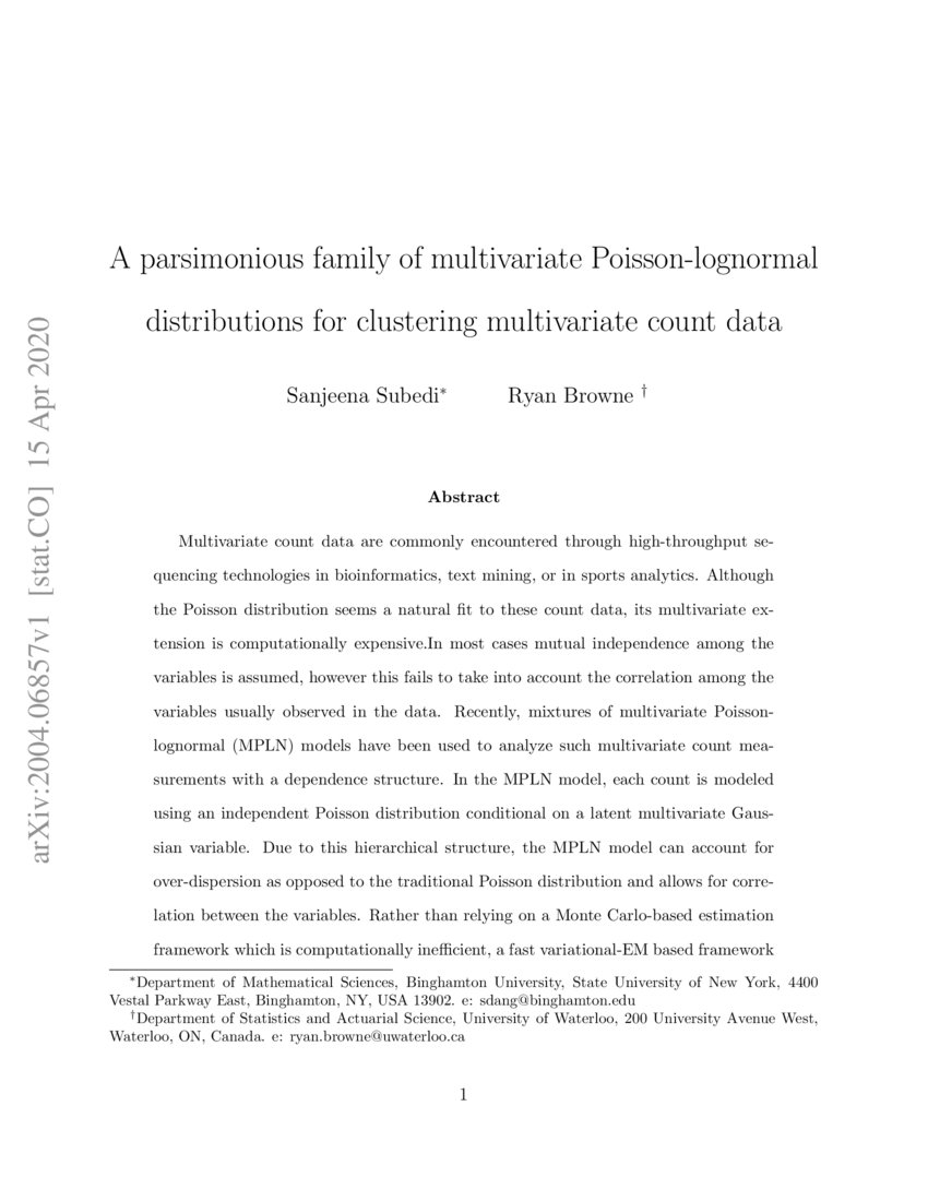 A parsimonious family of multivariate Poisson-lognormal distributions ...