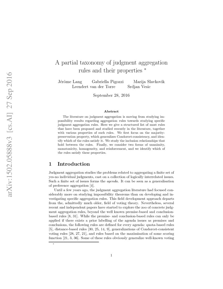 A partial taxonomy of judgment aggregation rules, and their properties ...