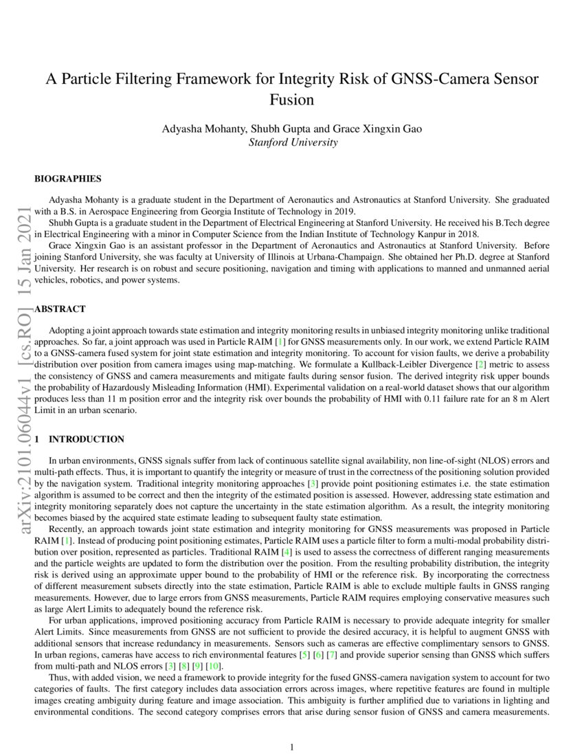 A Particle Filtering Framework for Integrity Risk of GNSS-Camera Sensor ...