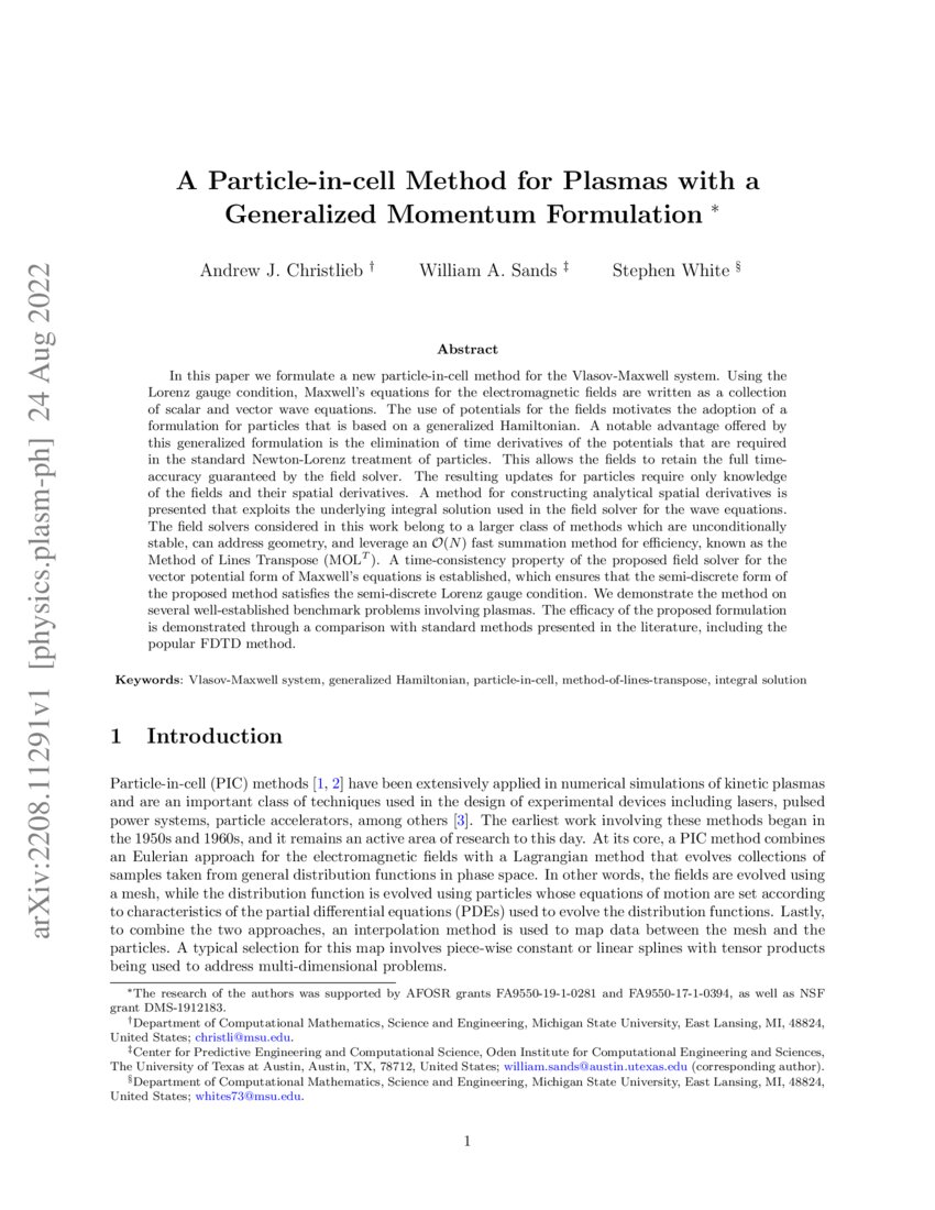 A Particle-in-cell Method for Plasmas with a Generalized Momentum Formulation | DeepAI
