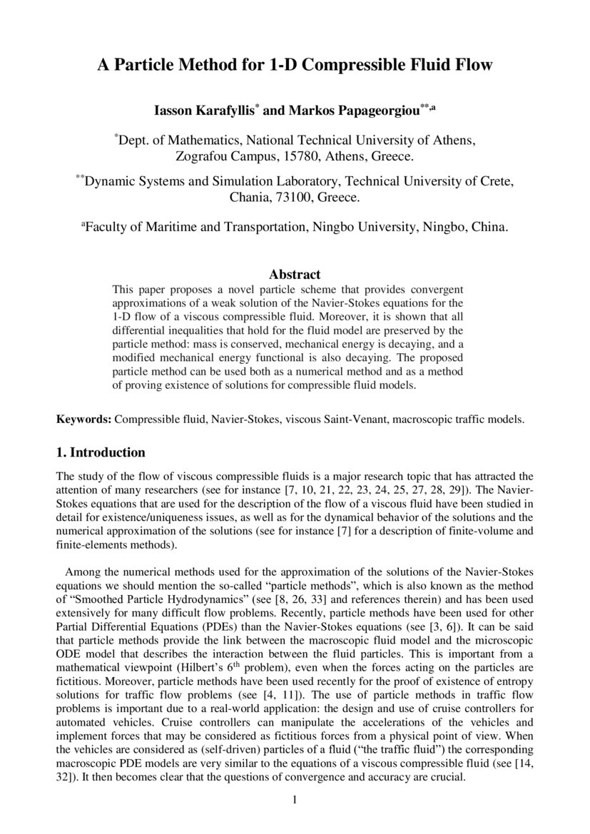 A Particle Method for 1-D Compressible Fluid Flow | DeepAI