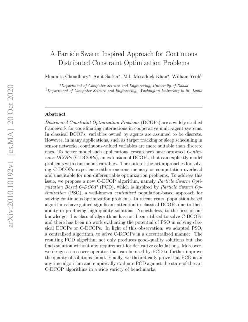 A Particle Swarm Inspired Approach for Continuous Distributed ... A Particle Swarm Inspired Approach for Continuous Distributed ...
