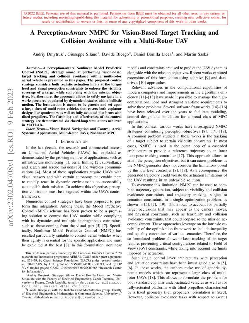 A Perception Aware Nmpc For Vision Based Target Tracking And Collision Avoidance With A Multi 