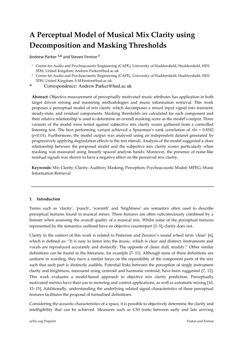 A Perceptual Model of Musical Mix Clarity using Decomposition and ...