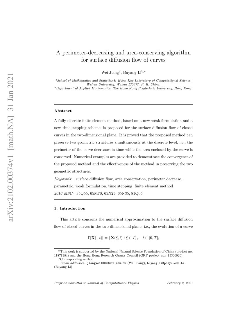 A Perimeter Decreasing And Area Conserving Algorithm For Surface