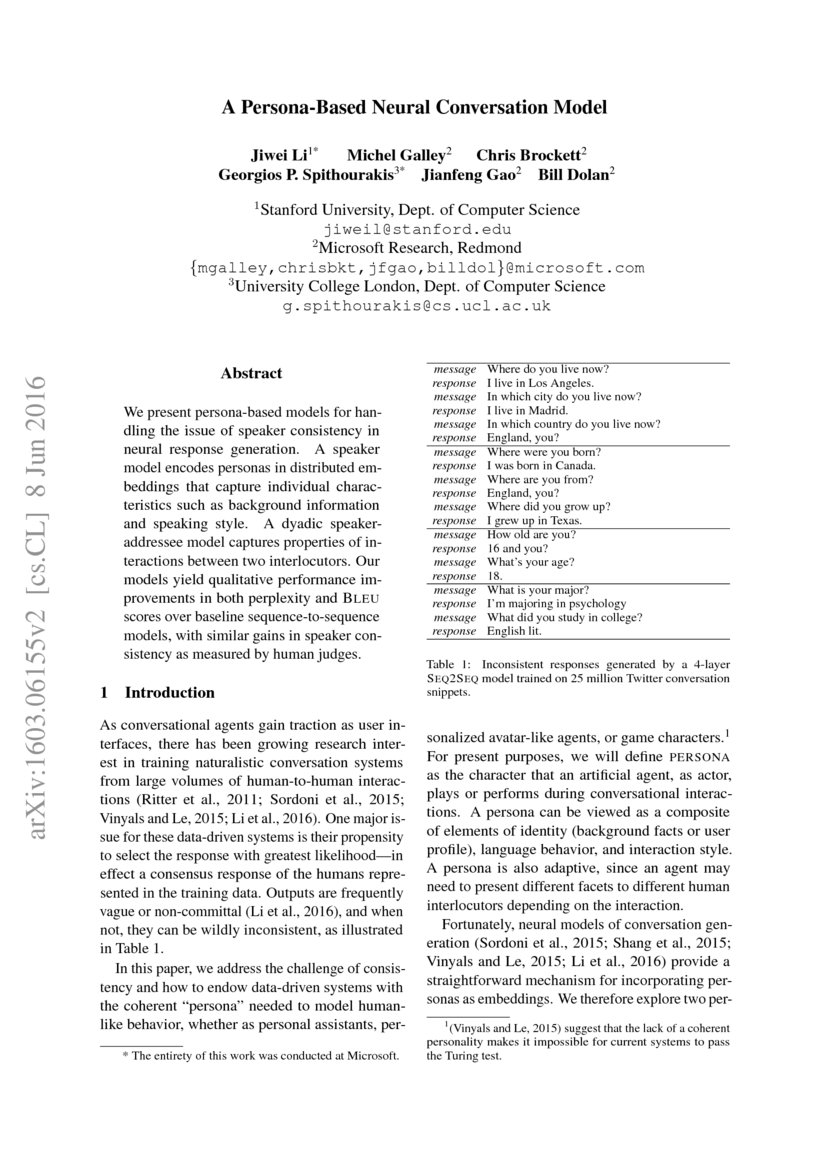A Persona-Based Neural Conversation Model | DeepAI