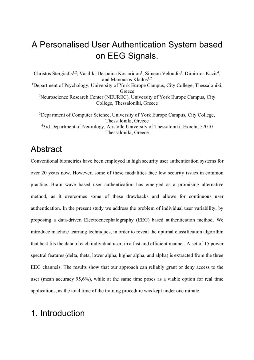 A Personalised User Authentication System Based On Eeg Signals Deepai