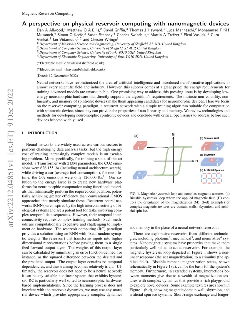 A Perspective On Physical Reservoir Computing With Nanomagnetic Devices Deepai