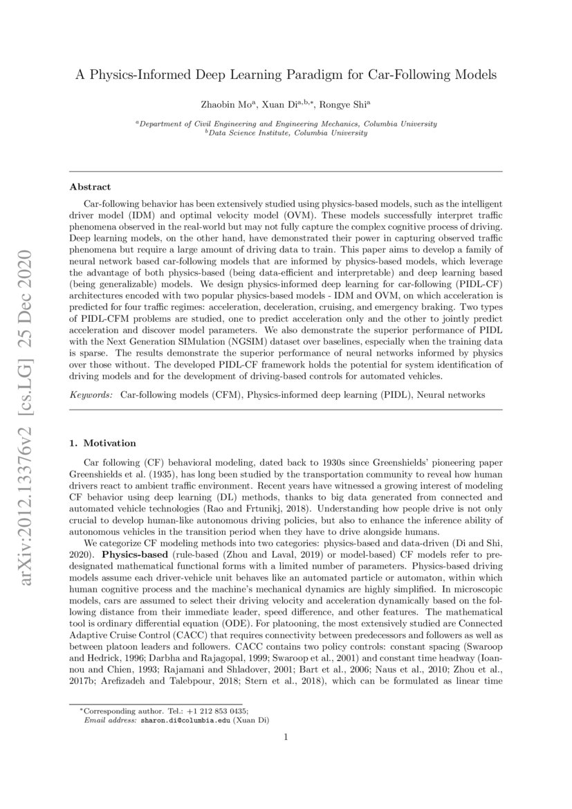 A Physics-Informed Deep Learning Paradigm for Car-Following Models | DeepAI